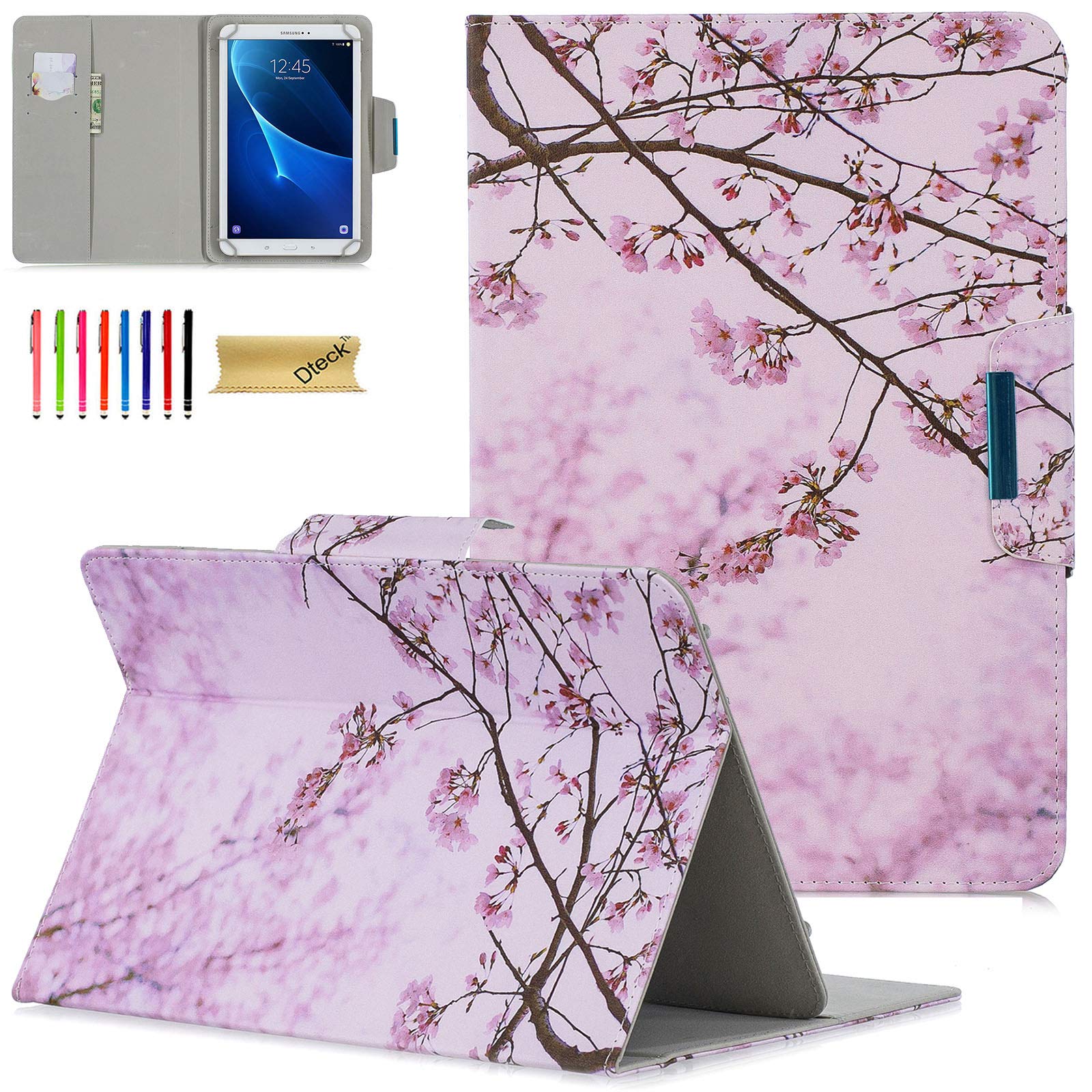 Dteck Universal Case for Most 7.9" to 8.4" Tablets - Lightweight Foldable Case with Card Holder for Fire HD 8/ Samsung Galaxy Tab 8.0" 8.4"/ Tab M8 8"/ Onn 8 Inch/Android Tablet 8 Inch (Pink Floral)
