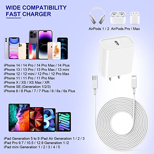 Apple Fast Charger, 10FT Extra Long iPhone Charger【Apple MFi Certified】20W Super Quick Charging USB C Wall Charger Block with 10Foot Lightning Cable Cord for 14/13/12/11/X/XR/SE/iPad