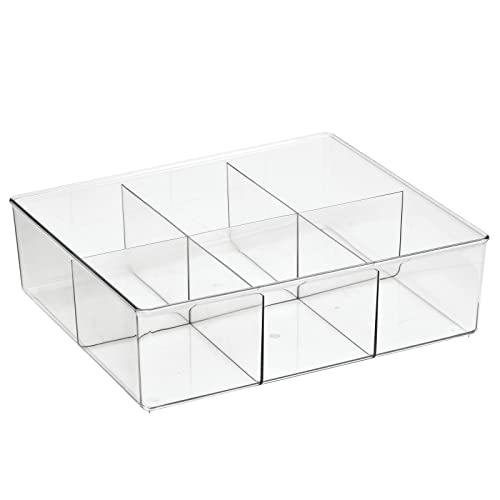 mDesign Plastic 6 Compartment Kitchen Drawer Divided Organizer Bin for Teas, Packets, Spices, Snacks, Food Packets, Applesauce - Pantry Shelf Storage Organization, Lumiere Collection, Clear