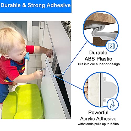 Upgraded Version 12 Pack Child Proofing Cabinet Locks White,Baby Safety Latches with Strong Adhesive,Baby Proof Latch Lock for Kitchen Cabinets Cupboards Drawers Doors Locks,No Drilling