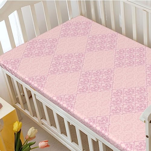 Damask Themed Fitted Crib Sheet,Standard Crib Mattress Fitted Sheet Soft & Stretchy Fitted Crib Sheet - Baby Sheet for Boys Girls,28β x52β,Peach Pink