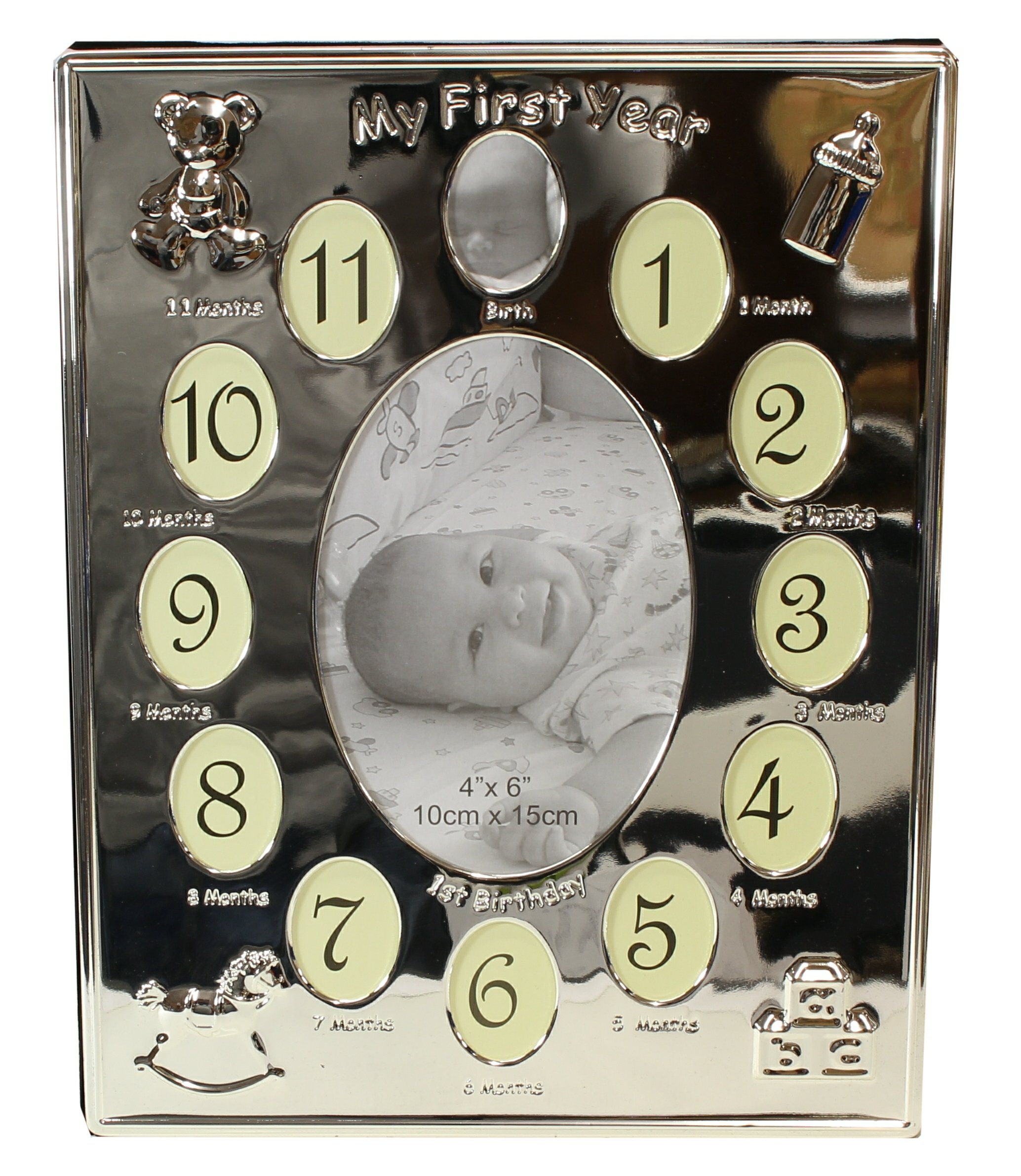 benerini Silver Plated ' My First Year ' Photo Frame Babys First Birthday Christening Gift - Holds 13 Photos