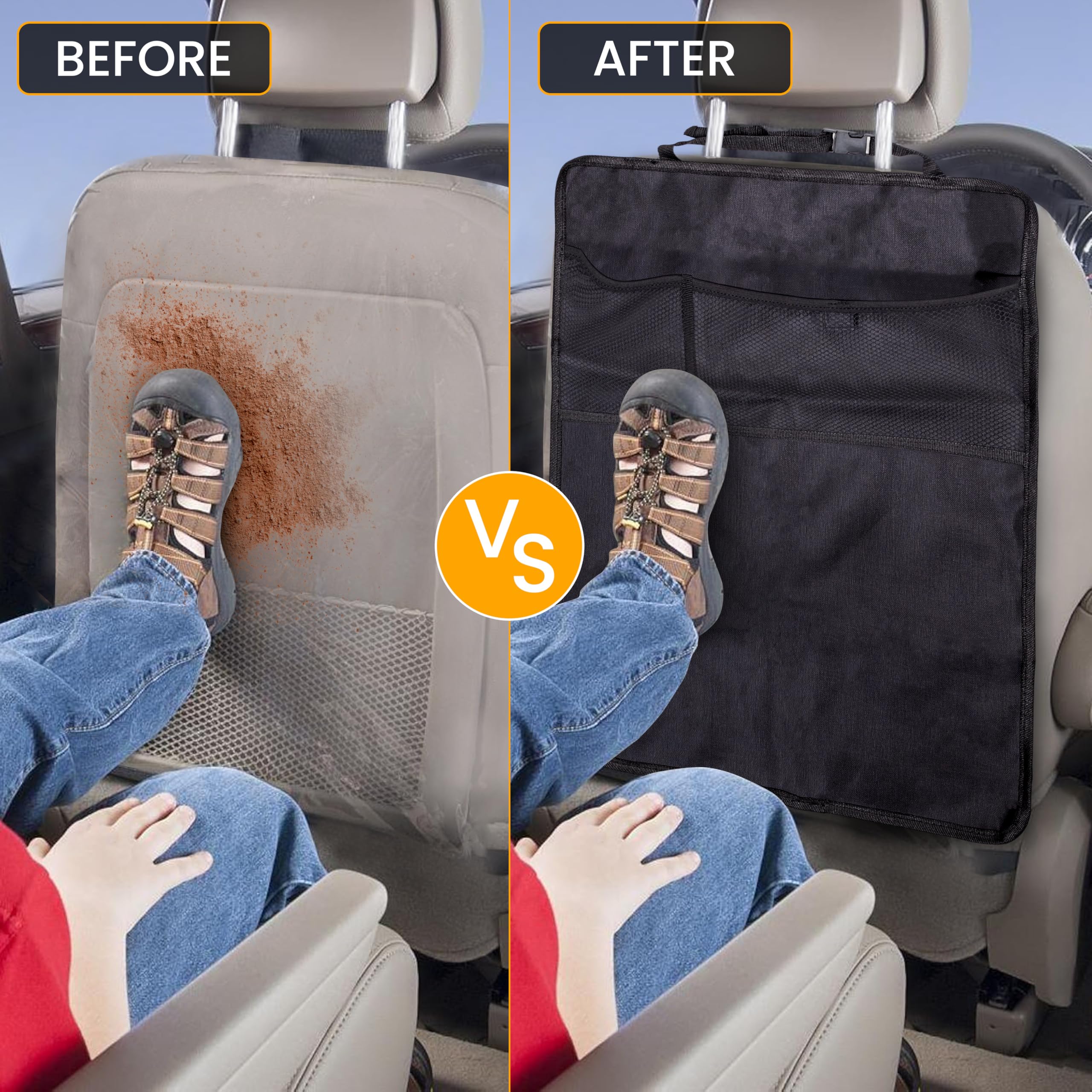 EcoNour Car Seat Cover for Kids (2-Pack) | Premium Waterproof Fabric Back Seat Cover | Car Kick Mats with 3 Pocket Protector | Essential Car Seat Protector for Child Car Seat | Car Seat Protector