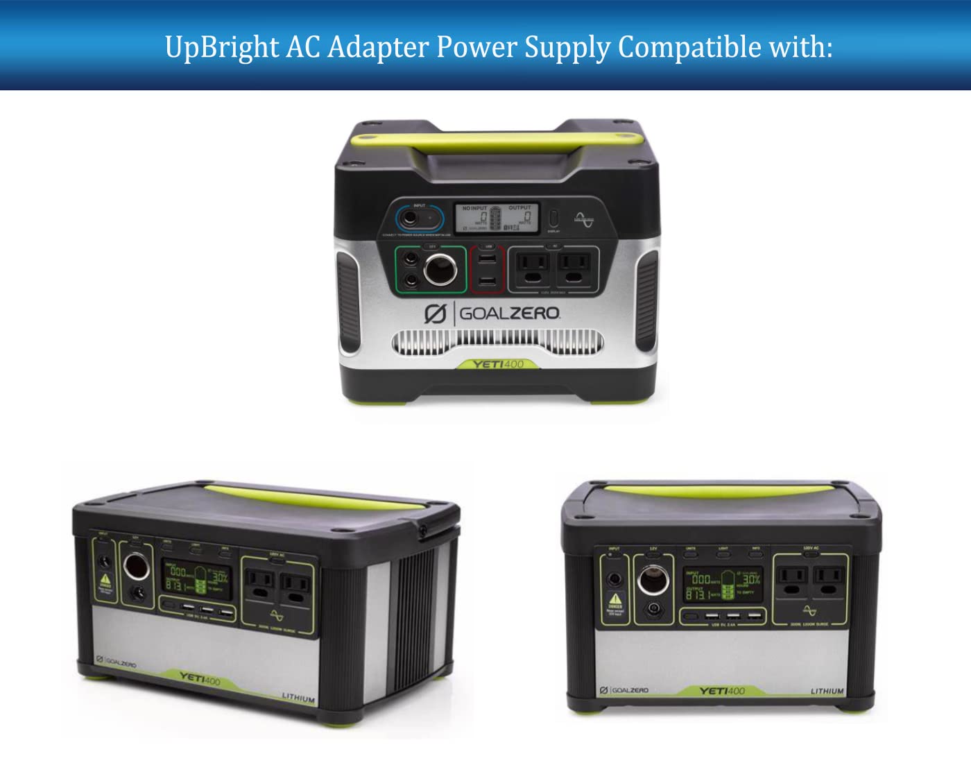 UpBright 14V- 16V AC/DC Adapter Compatible with Goal Zero GoalZero YETI400 YETI 400 Lithium Ion Portable Power Station 400Wh Solar Generator Li-ion NMC Battery 14-29V 22V 8mm round port Supply Charger