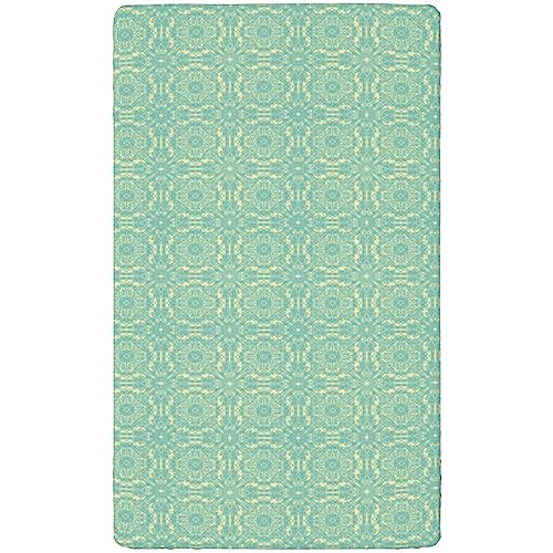 Damask Themed Fitted Crib Sheet,Standard Crib Mattress Fitted Sheet Toddler Bed Mattress Sheets - Baby Crib Sheets for Girl or Boy,28“ x52“,Pale Teal and Cream