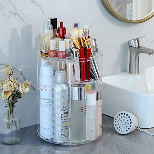 COOLBEAR Makeup Organizer,360 Degree Rotating Adjustable Acrylic Cosmetic Storage Display Case,6 Layers Large Capacity Makeup Storage for Perfumes,Makeup Brushes,Lipsticks and More,Clear Transparent