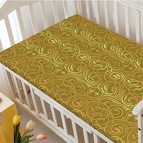 Damask Themed Fitted Mini Crib Sheets,Portable Mini Crib Sheets Soft & Stretchy Fitted Crib Sheet - Great for Boy or Girl Room or Nursery,24β x38β,Pale Coffee Fawn