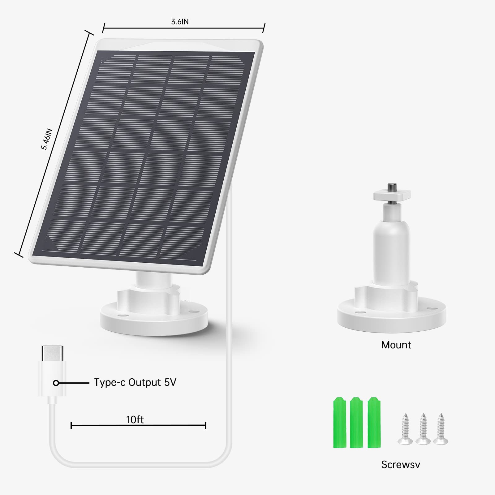 3W 5V Solar Panel with Compass, only Compatible with CAMCAMP SC03 & SC19 Wireless Security Camera System, IP66 Waterproof, Type-C Port with Charging Cable, 1-Pack