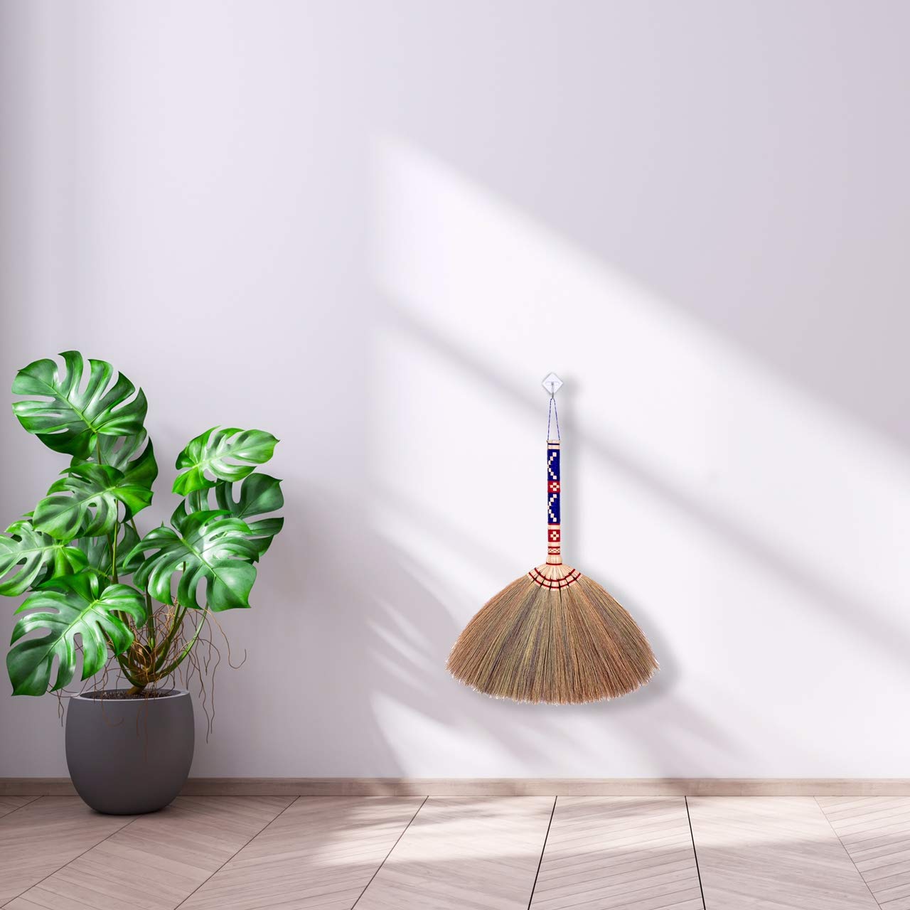 SKENNOVA - 1 Piece of 17 inch Tall of Asian Broom Thai Vintage Dusting Brush Grass Broom Handmade for Sweeping Dirt Dust Garbage
