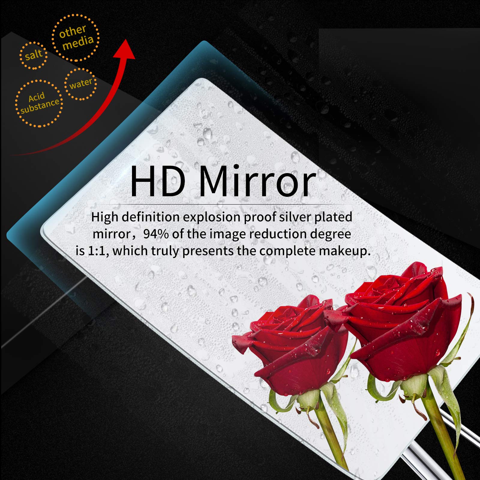 GURUN Frameless Rectangle Tabletop Vanity Mirror Single Side Adjustable Easy Positioning 5X Magnification 304 Stainless Steel Chrome Finish 2234(Chrome,5X