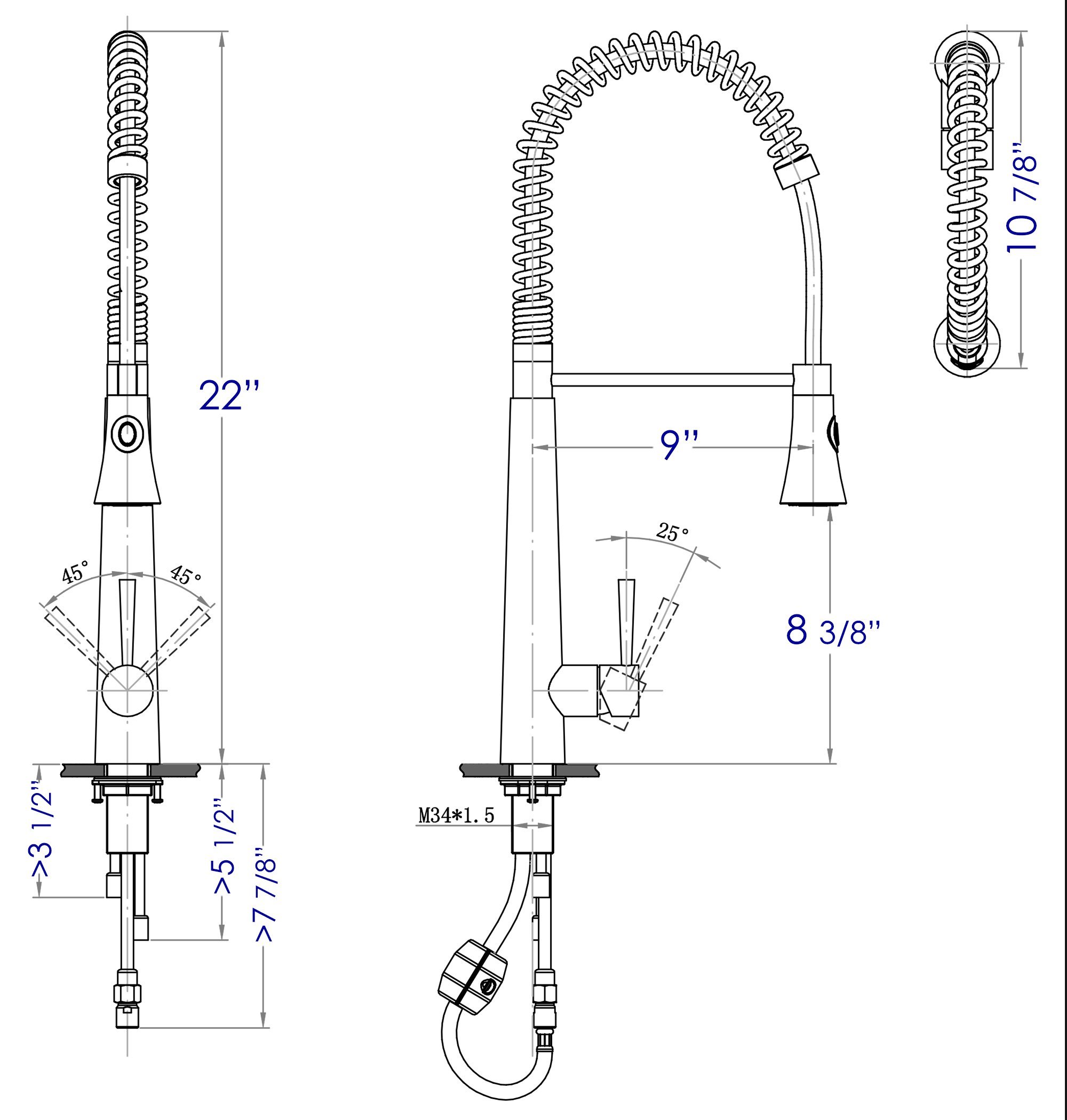 ALFI Brand AB2039S Solid Stainless Steel Commercial Spring Kitchen Faucet