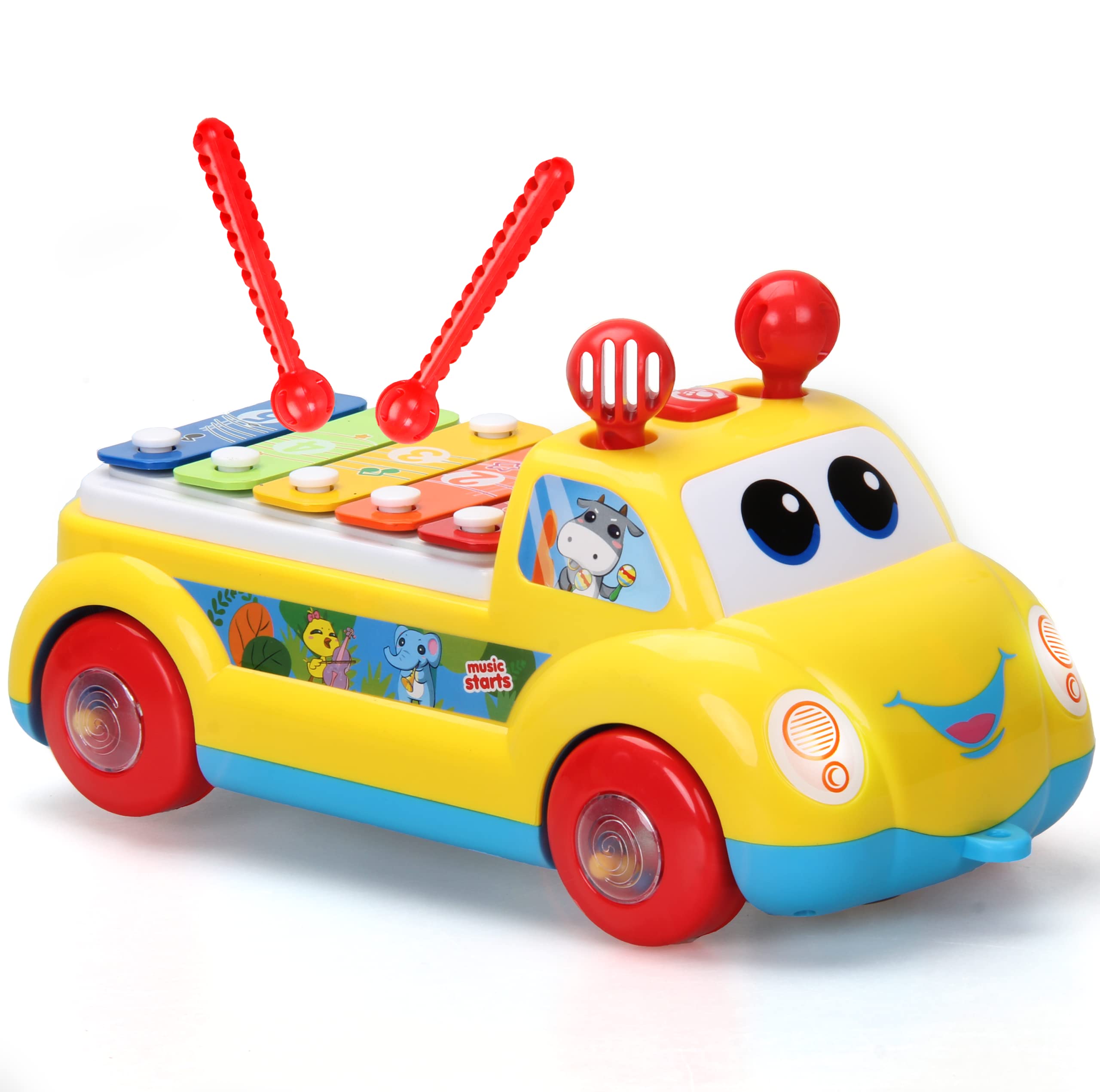 CoolToys Baby Xylophone Musical Car Toy for Toddlers - 3 in 1 Educational Boys & Girls 1st Birthday Gift - Developmental Kids Instrument Crawling and Pull Along Walking Toy - Fun Lights & Sounds