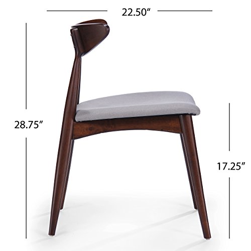 Christopher Knight Home Barron Fabric with Walnut Finish Dining Chairs, 2-Pcs Set, Light Grey / Walnut