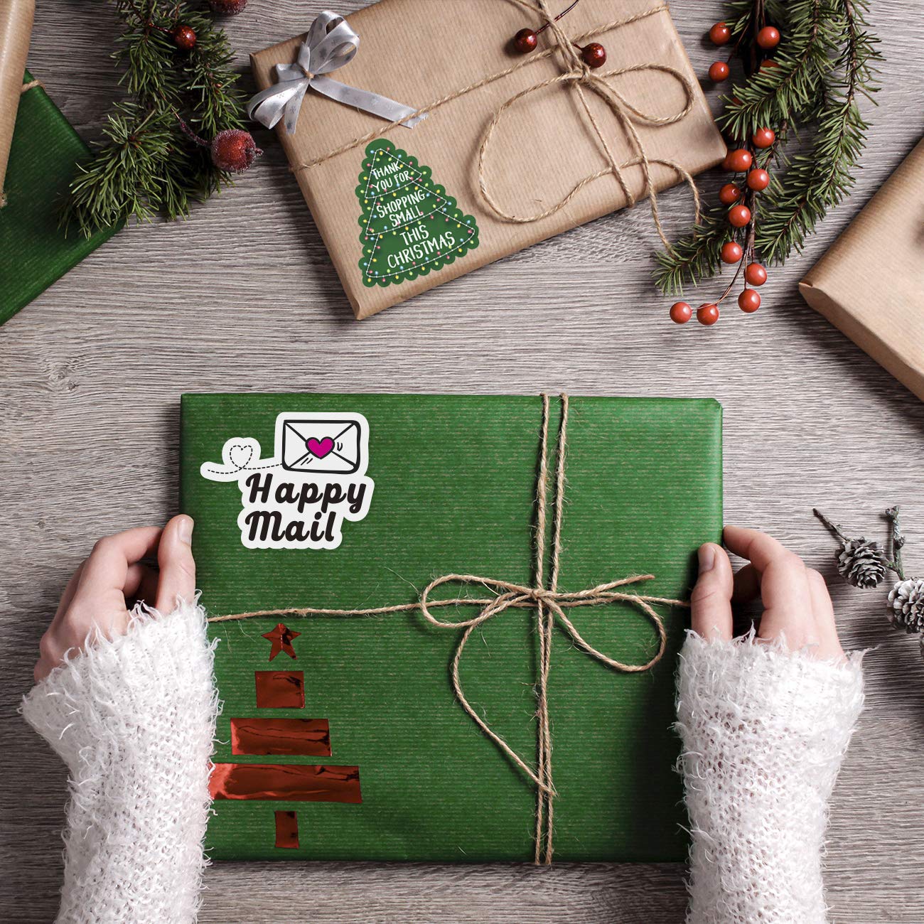 Muminglong Christmas Tree Thank You Sticker, Thank You Sticker, Small Shop Sticker, Small Business, Packaging Sticker, 500PCS