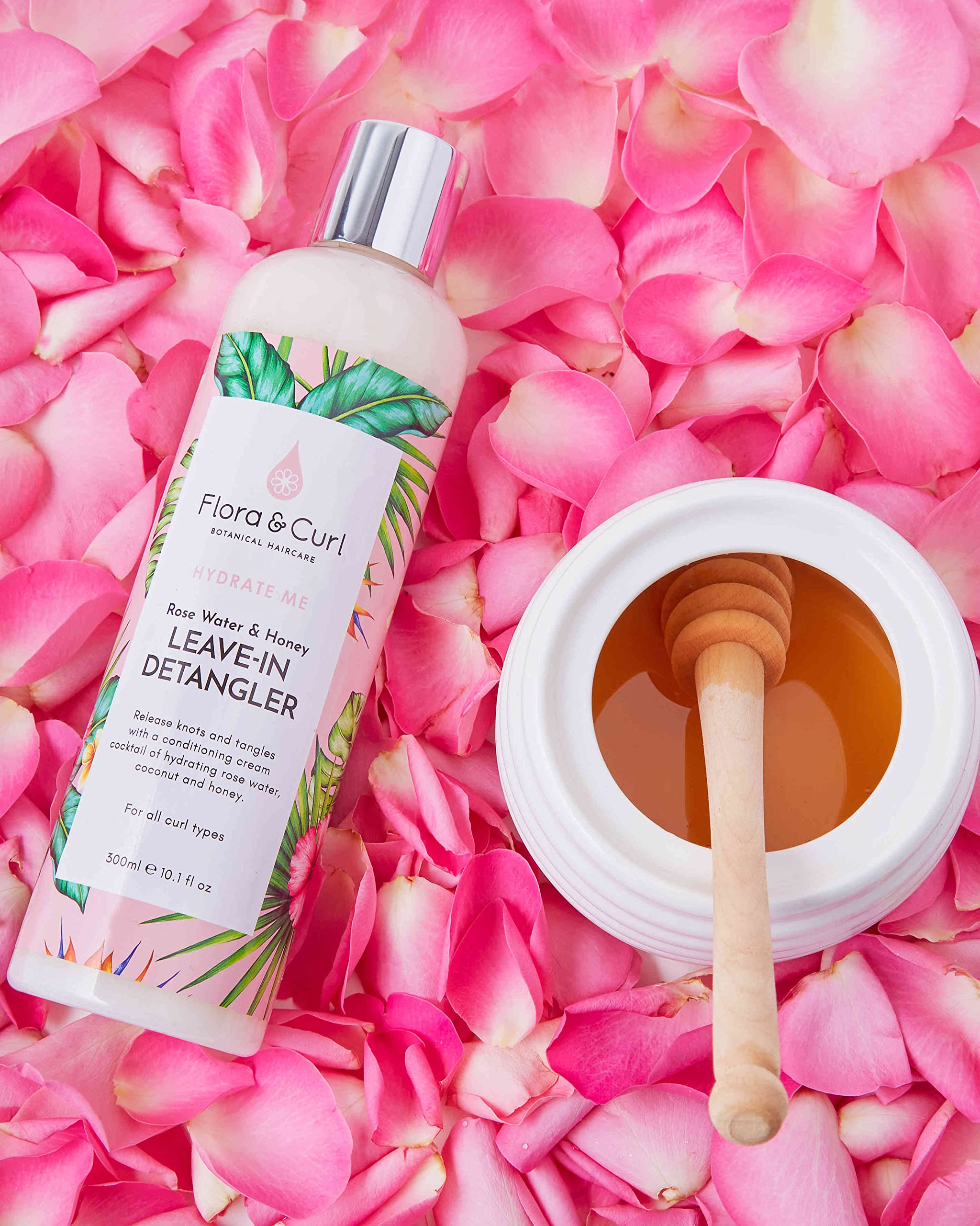 Flora & Curl Rose Water & Honey Leave-in Detangler for Kinky and Curly Natural Hair 10.5 fluid-oz
