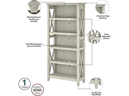 Bush Furniture Key West 5 Shelf Bookcase Set in Linen White Oak & Key West 2 Drawer Mobile File Cabinet, Linen White Oak