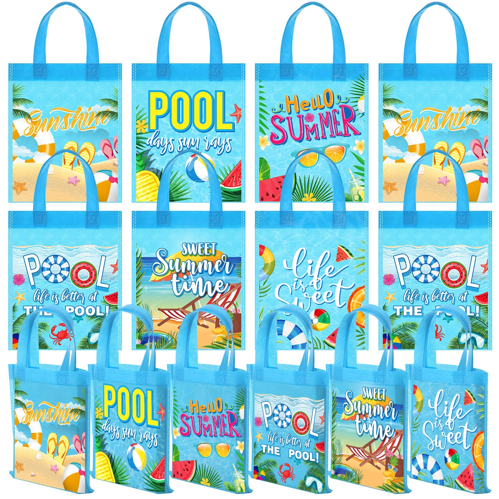 24 Pcs Summer Pool Party Reusable Gift Bags Beach Ball Party Goodie Bags Summer Beach Themed Party Decorations Treat Bags Non Woven Tote Bags for Baby Shower Kids Birthday Supplies