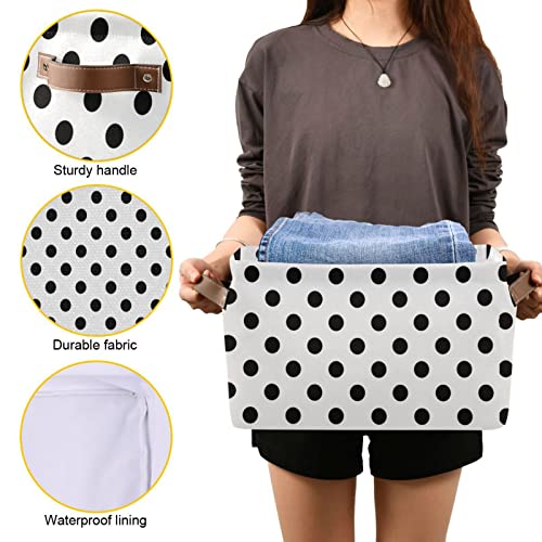 ALAZA Black Polka Dots on White Large Storage Basket with Handles Foldable Decorative 1 Pack Storage Bin Box for Organizing Living Room Shelves Office Closet Clothes