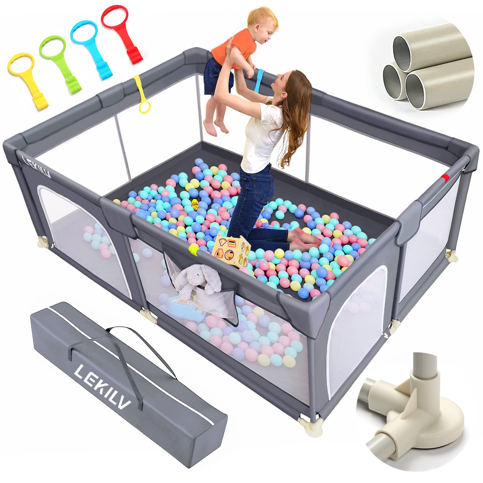 LEKILV Baby Playpen, Extra Large Playpen for Babies and Toddlers, Outdoor Portable Foldable Infant Playpen, Sturdy Safety Huge Baby Fence Play Mat Ball Pit(59x70.8x26 in)