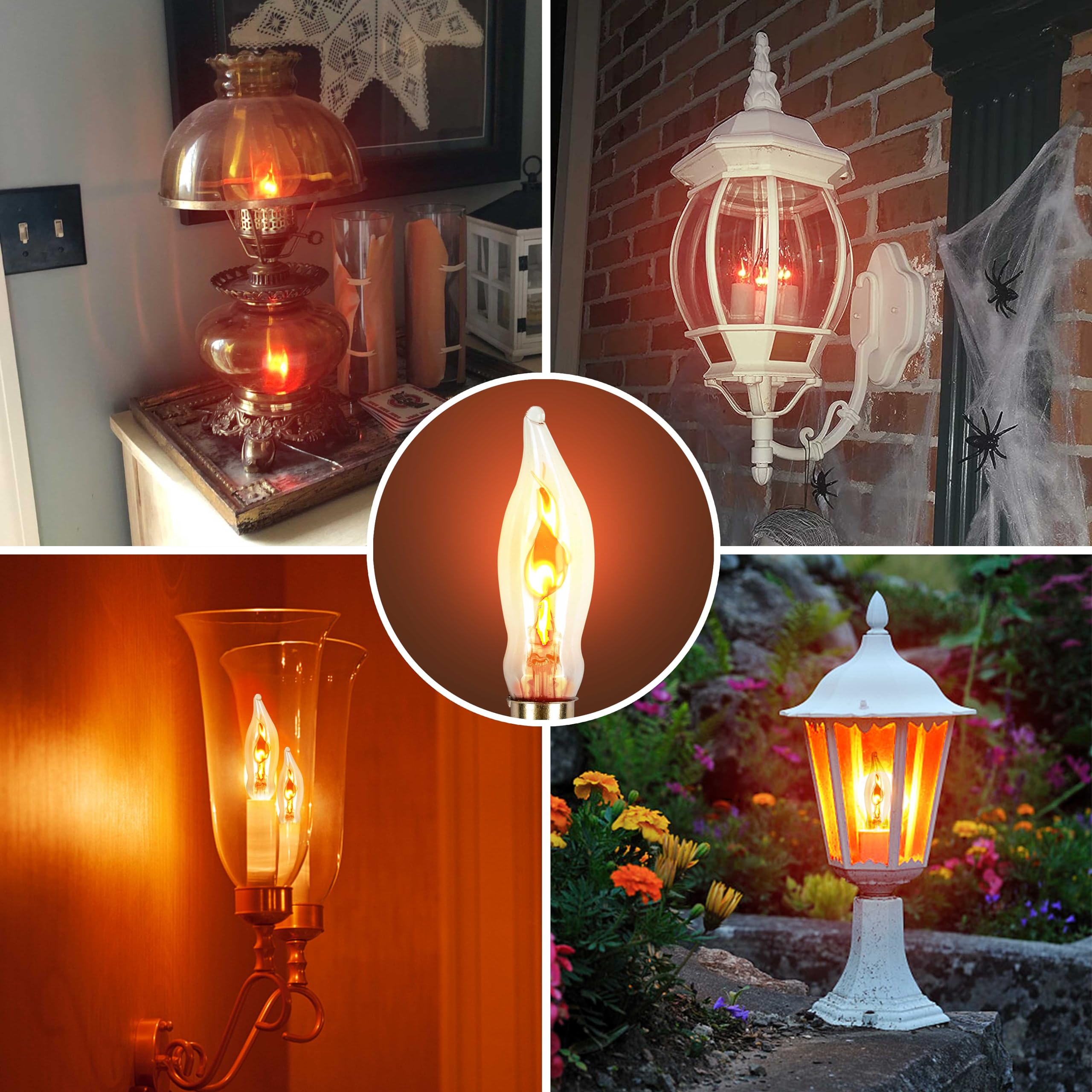 OHLGT Flicker Flame Light Bulb for Hallowwen Christmas Decorative 3 Watt, 120V, E12 Flame Candelabra Light Bulbs(12 Packs)