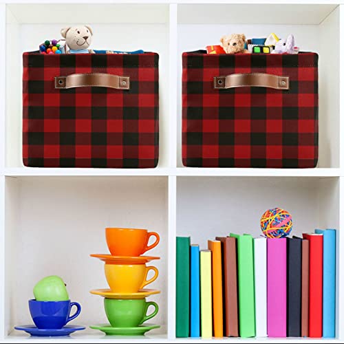 ALAZA Merry Christmas Plaid Buffalo Large Storage Basket with Handles Foldable Decorative 1 Pack Storage Bin Box for Organizing Living Room Shelves Office Closet Clothes