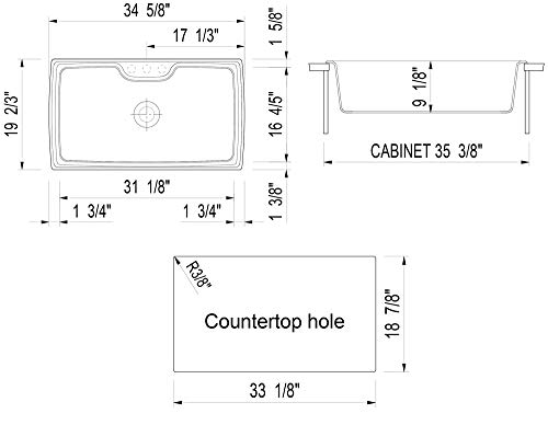 ALFI brand AB3520DI-W Drop-In Single Bowl Granite Composite Kitchen Sink, 35", White