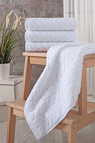 BAGNO MILANO 100% Turkish Cotton Jacquard Luxury Towel Set – Quick Dry Non-GMO Ultra-Soft, Plush and Absorbent Luxury Durable Turkish Towels Set (White, 4 Pcs Hand Towel Set)