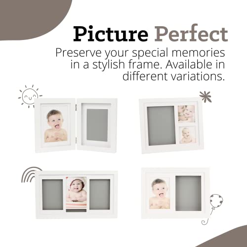 PLUSHIBLE Baby Handprint Footprint Keepsake Kit, New Mom, Grandma, For Mom, Baby Hand and Footprint Kit, Personalized, Baby Registry, Picture Frame, 3D Casting Kit, White Frame, Gold Prints
