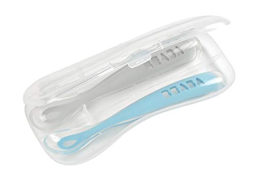 BEABA Baby's First Foods Spoon Set with Travel Case, Original Silicone Baby Spoons, Baby Essentials, Baby Spoons, Travel Set, Baby Gifts, Rain + Cloud