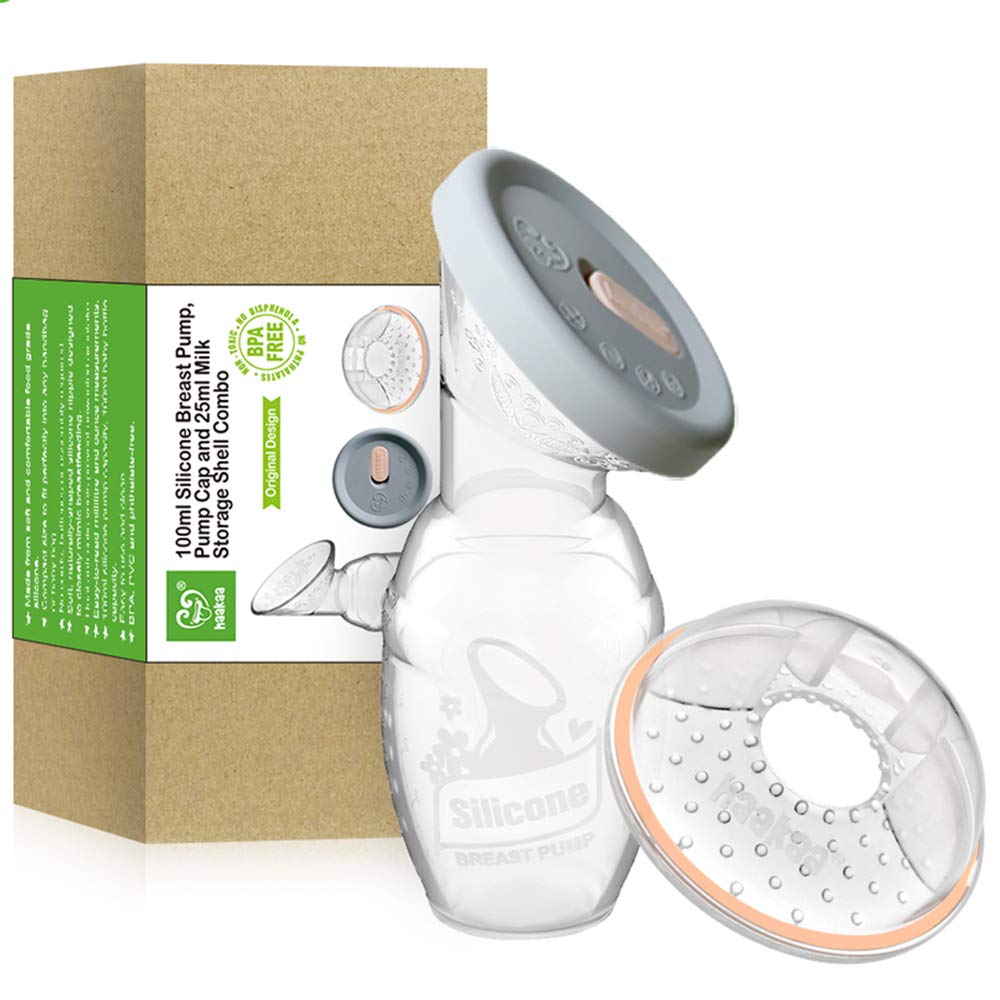 haakaa Manual Breast Pumps with Lid Collecter 100% Food Grade Silicone BPA PVC and Phthalate Free (4oz/100ml + lid + Collector)