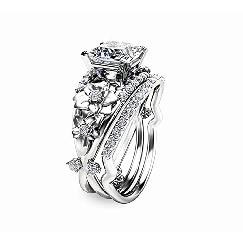 3 CT Princess Shape White Cubic Zirconia Filigree Bridal Wedding Engagement Ring with Band in 14K White Gold Plated 925 Sterling Silver (3 Cttw) Ring Size - 4.5