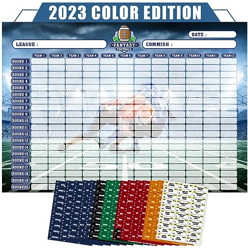 Catzvpu 2023 Fantasy Football Draft Board - Fantasy Football Draft Board for The 2023-2024 Season Kit,12 Teams 20 Rounds & 450 Label Stickers