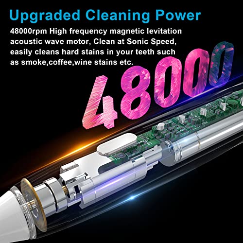 SANTALA UltraSonic Electric Toothbrush with 6 Brush Heads and 1 Cleansing Brush, Waterproof Safe Power Toothbrush,5 Modes,One Charge for 100 Days,48000 VPM Motor (White)