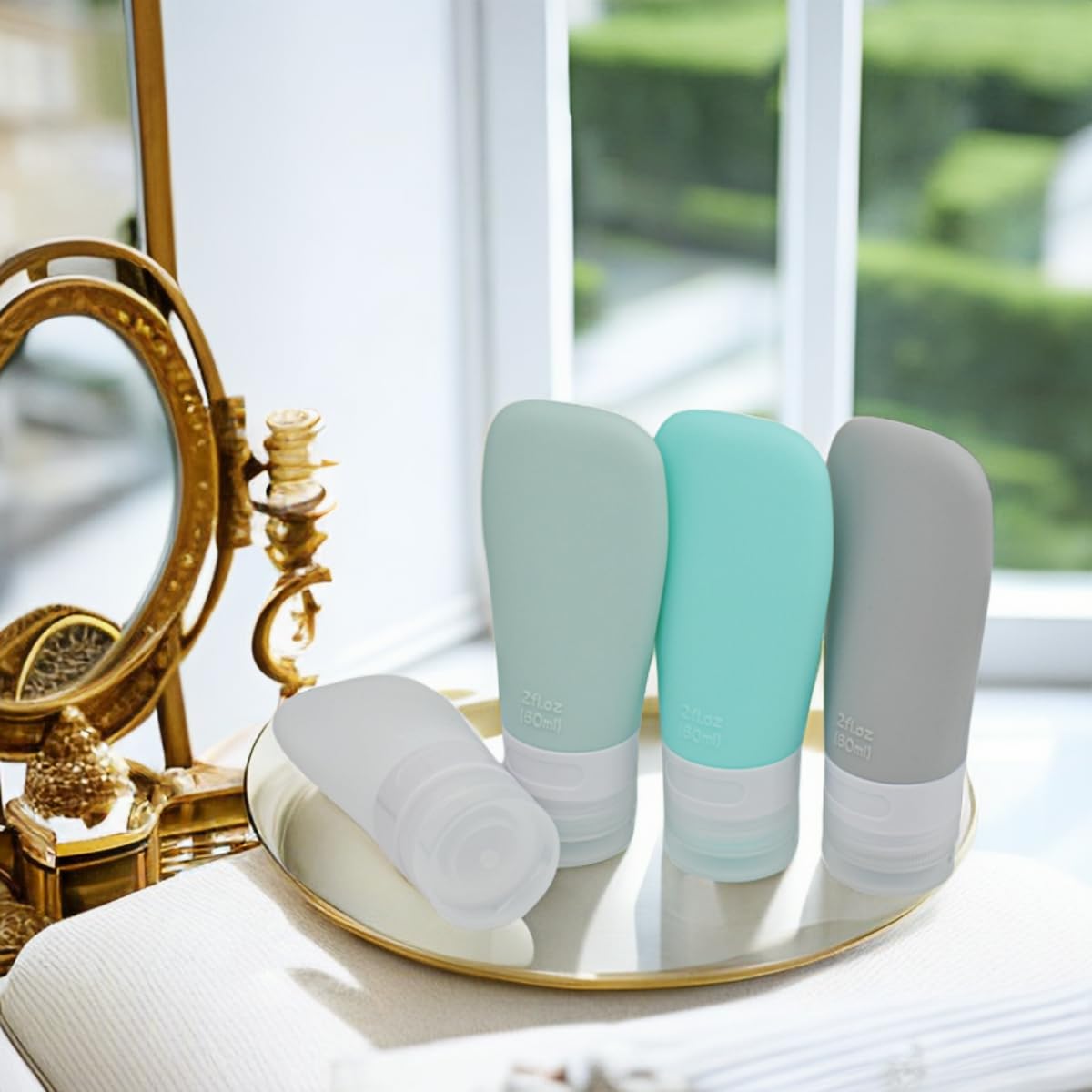 Silicone Travel Bottles, Vonpri Leak Proof Squeezable Refillable Travel Accessories Toiletries Containers Travel Size Cosmetic Tube for Shampoo Lotion Soap Liquids (2oz 4pack)