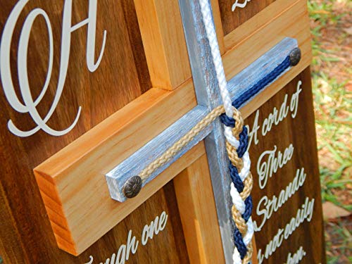 A cord of Three Strands, Wood Cross, Braids Sign, Rustic Wedding Ideas, Wall Decor 20 T X 14 W