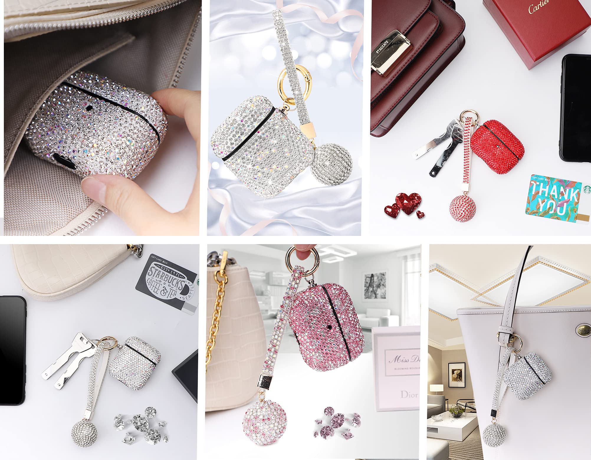 Luxurious Rhinestone AirPods Case, Protective Bling Diamonds AirPod Charging Protective Case Cover for Apple I10/I12 TWS (Silver with Keyring)