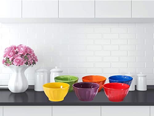 Bruntmor Porcelain 14 Ounce Bowl for Cereal, Soup, Rice, Desert, Ice Cream, Snack Server, Multicolor LEAD and CADIMUM FREE, Dishwasher & Oven Safe- Set Of 6