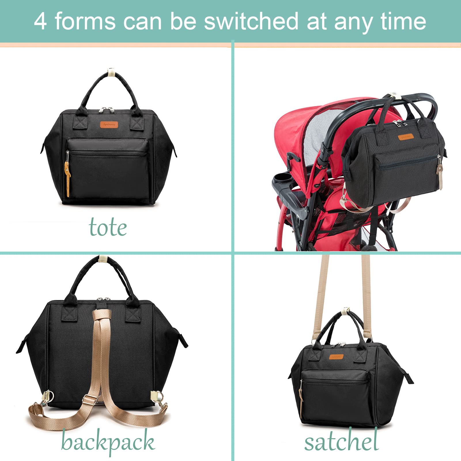 Aerobunny Small Diaper Bag Tote for Mom Dad - Mini Diaper Bag Backpack Mommy Bag Include Insulated Pocket