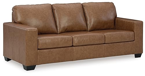 Signature Design by Ashley Bolsena Contemporary 2-in-1 Leather Match Sofa Sleeper with Folding Gel Memory Foam Mattress, Queen, Dark Brown