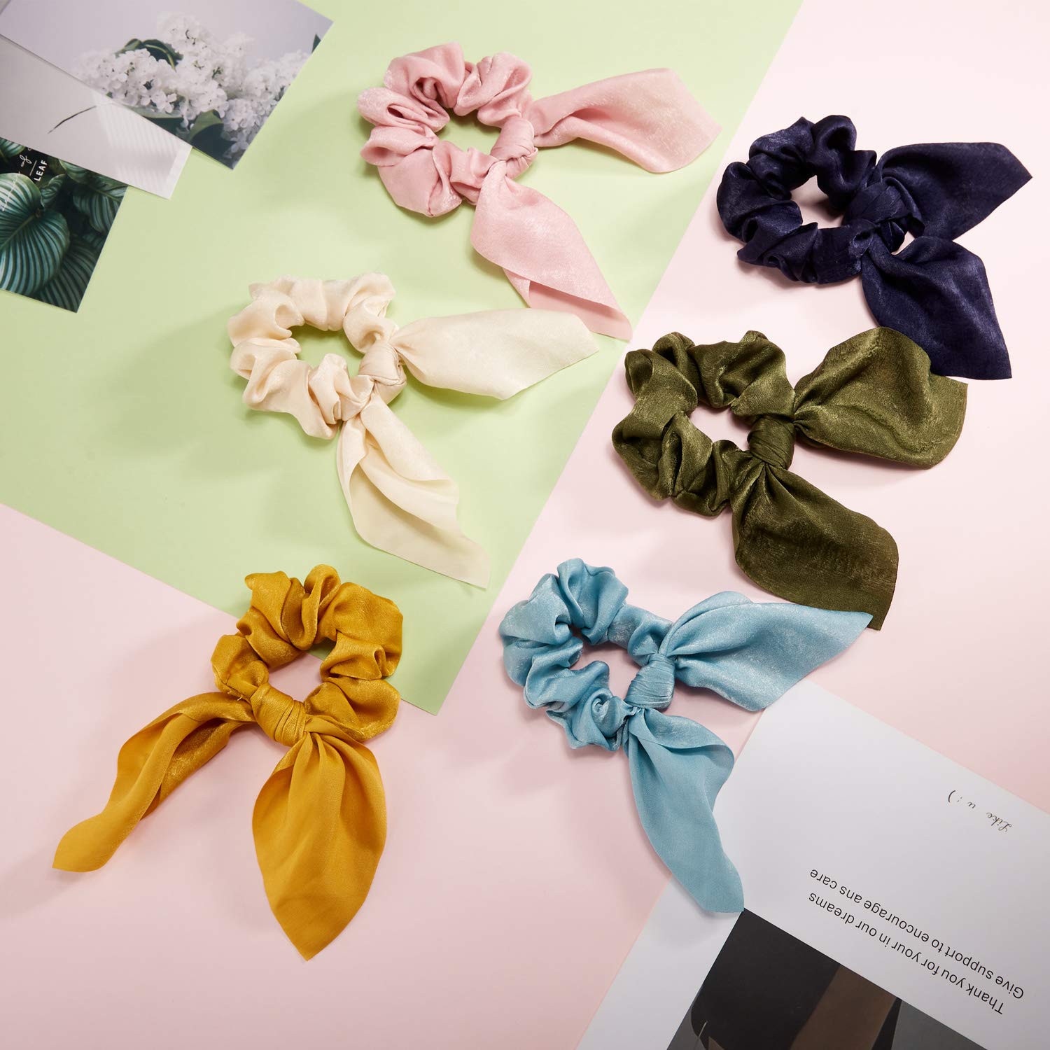 Yaomiao 12 Pieces Bow Hair Scrunchies Bunny Ear Scrunchies for Bow Silk Bowknot Bobbles Elastic Hair Ties Ropes for Women(Satin Silk)