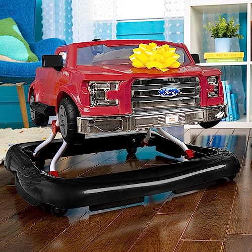 Bright Starts Ford F-150 4-in-1 Red Baby Activity Center & Push Walker with Removable Interactive Steering Wheel -Toy, 6 Months and up