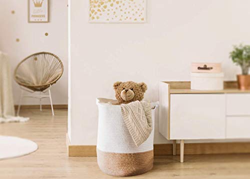 GooBloo Large Cotton Rope Woven Basket - 18" x 17β Tall Decorative Storage Basket for Living Room, Toys or Blankets - Wicker Blanket Basket with Handles, Blanket Baskets or Cute Baby Laundry Hamper