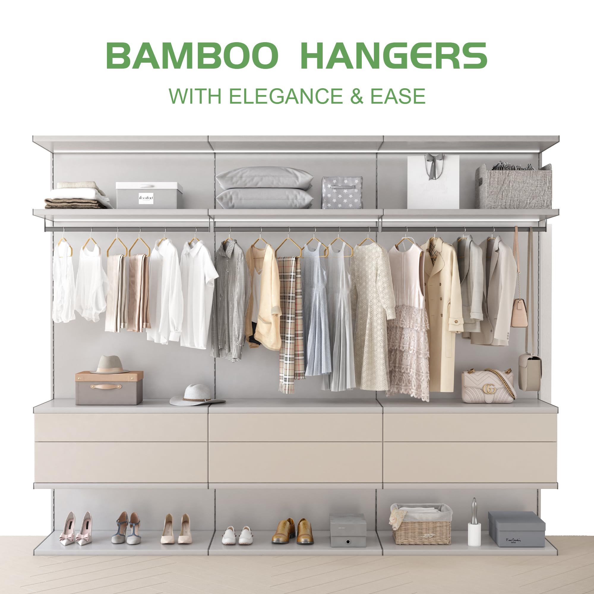APRTAT Bamboo Hangers 20 Pack - Durable & Slim Coat Hanger - Suit Hangers with 360-Degree Rotatable Hook, Suit Hangers for Clothes, Jacket, Shirt, Tank Top, Pant (Natural-1, 20)