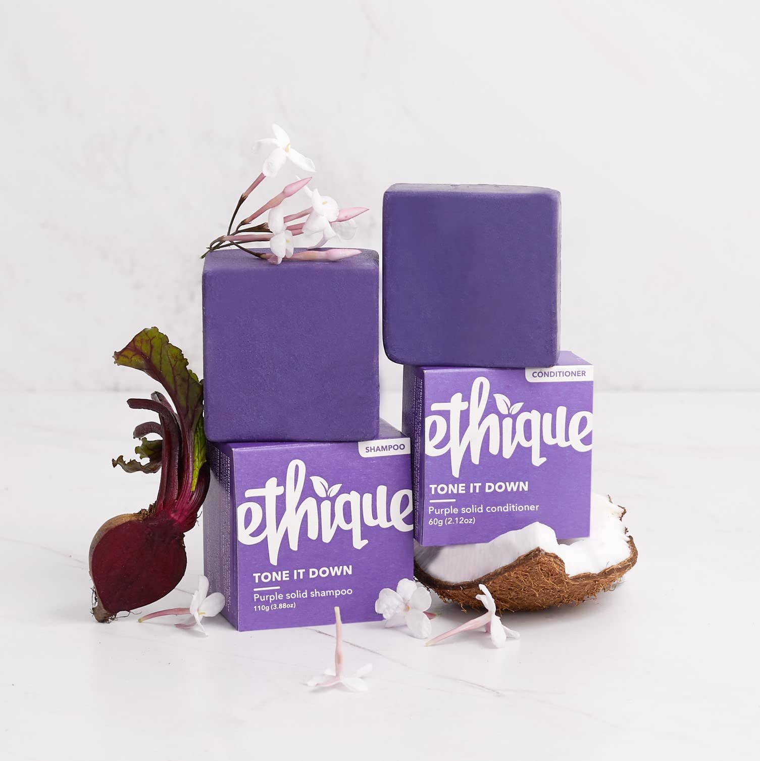 Ethique Tone It Down Brightening Purple Gift Pack for Blonde and Silver Hair - Shampoo & Conditioner Bundle - Sulfate-Free, Plastic-Free, Vegan, Cruelty-Free, Eco-Friendly (Pack of 1)