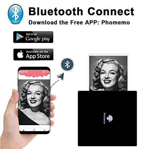 Phomemo M02 Wireless Sticker Printer, Portable Bluetooth Photo Printer Pocket Thermal Sticker Maker Mobile Printer, Compatible with iOS and Android, for Print Photo, Journal, Fun, Black and White