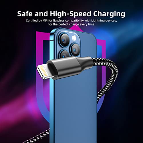 Apple MFi Certified Lightning Cable 3 Pack 10 FT,Nylon Braided iPhone Charger Fast Charging iPhone Charger Cord Super Long Compatible with iPhone 13 12 11 Pro Max XR XS X 8 7 6 Plus SE iPad and More