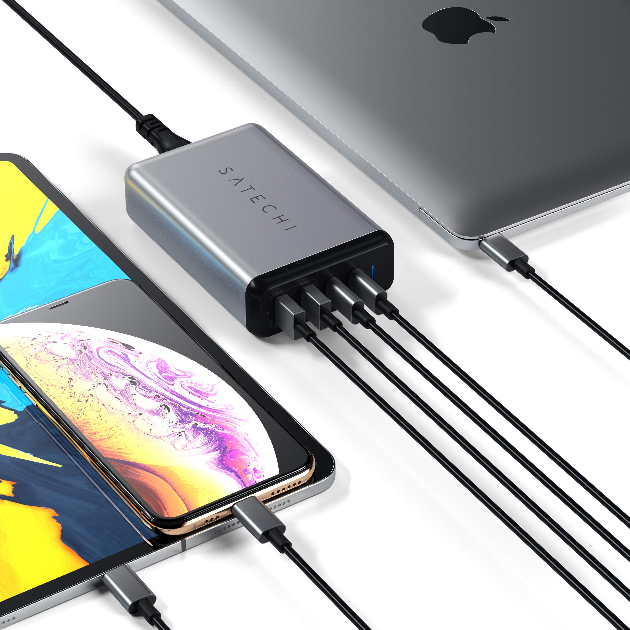 Satechi 75W Dual Type C PD Travel Charger Adapter with 2 USB C PD & 2 USB 3.0 - Compatible with 2020/2019 MacBook Pro, 2020 MacBook Air, M1 iPad Pro/Air, iPhone 14 Pro Max/14 Pro/14/14 Plus