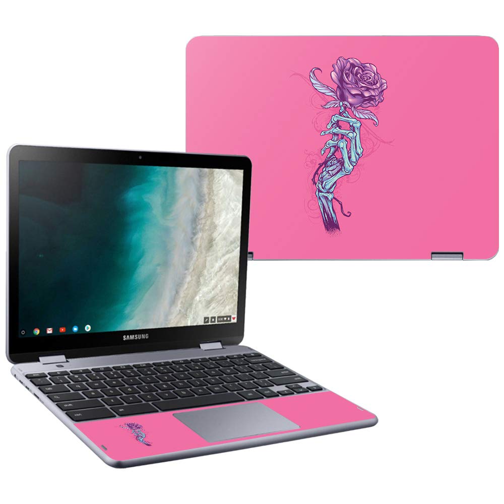 MightySkins Skin Compatible with Samsung Chromebook Plus LTE (2018) - Rose Skeleton Hand | Protective, Durable, and Unique Vinyl wrap Cover | Easy to Apply, Remove | Made in The USA