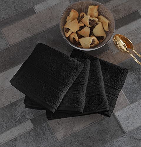 Cotton Fingertip Towels Set - 4 Pack Black Highly Absorbent, Soft Feel Fingertip Towels 11"x17"
