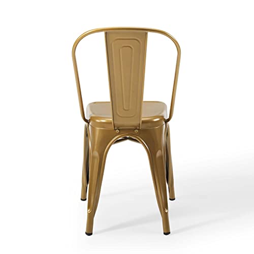 Modway Promenade Industrial Modern Steel Metal Bistro Dining Chairs in Gold-Set of 2